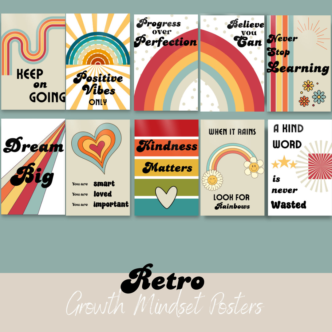 Retro Poster Binder, Growth Mindset Posters, Colors and Shapes, Ten ...
