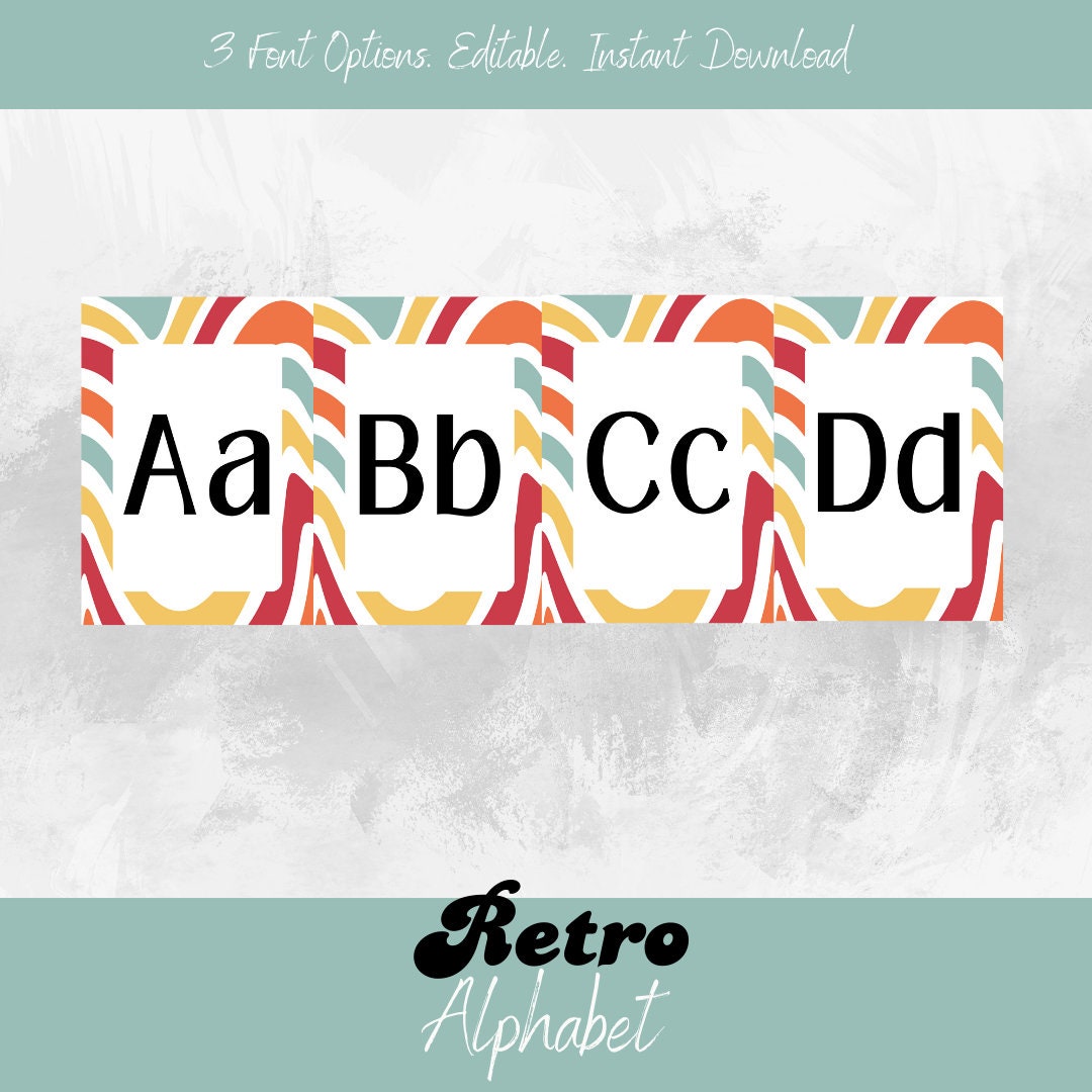 Retro Alphabet Posters, Classroom Alphabet, Editable Template, Instant ...
