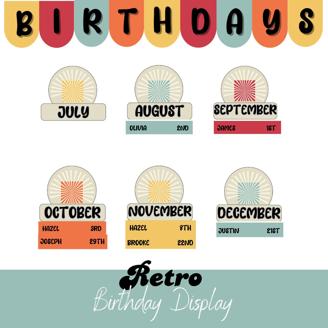 Retro Class Birthday Display, Classroom Birthdays, Primary Retro - Etsy