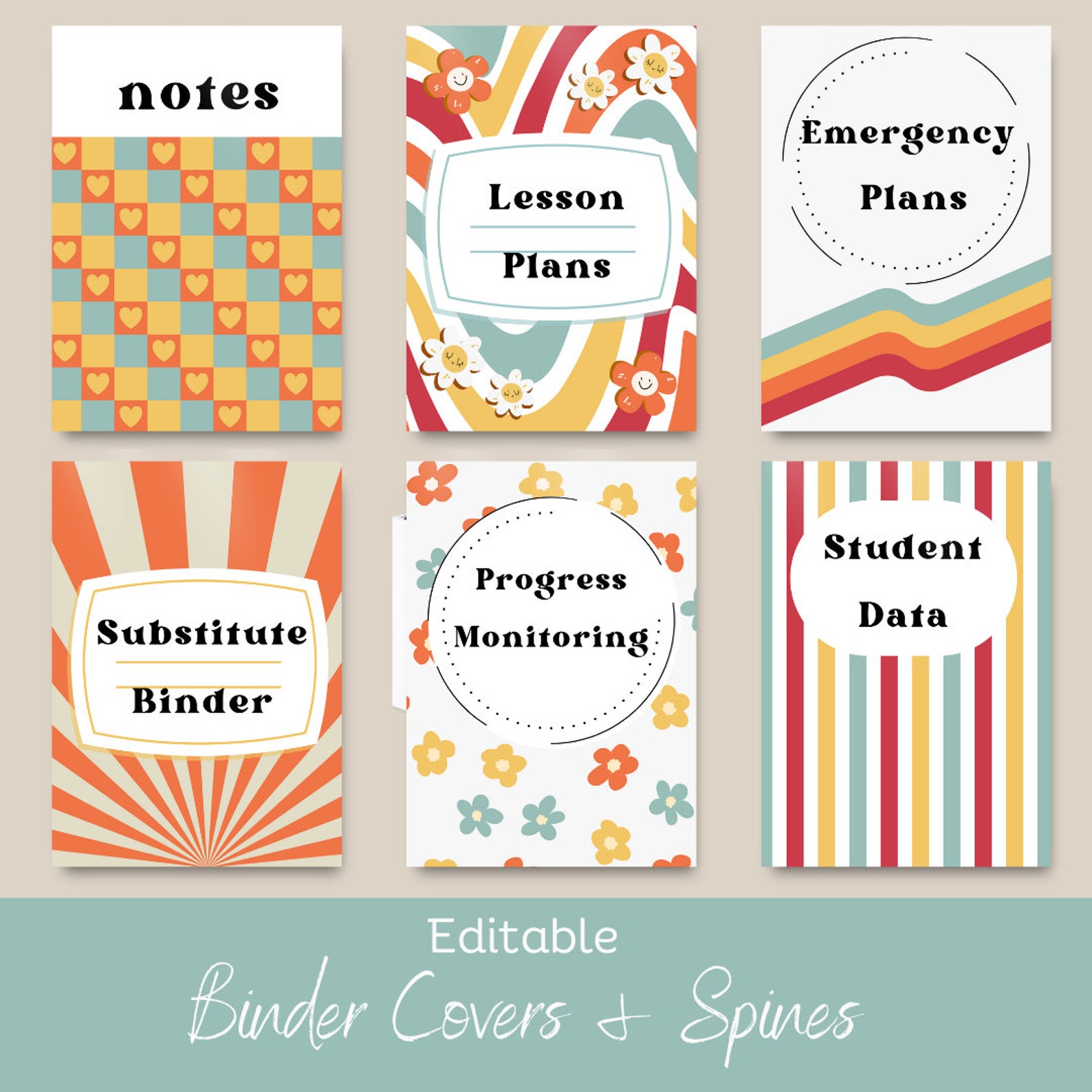 Retro Binder Covers and Spines, Editable Teacher Printables, Retro ...