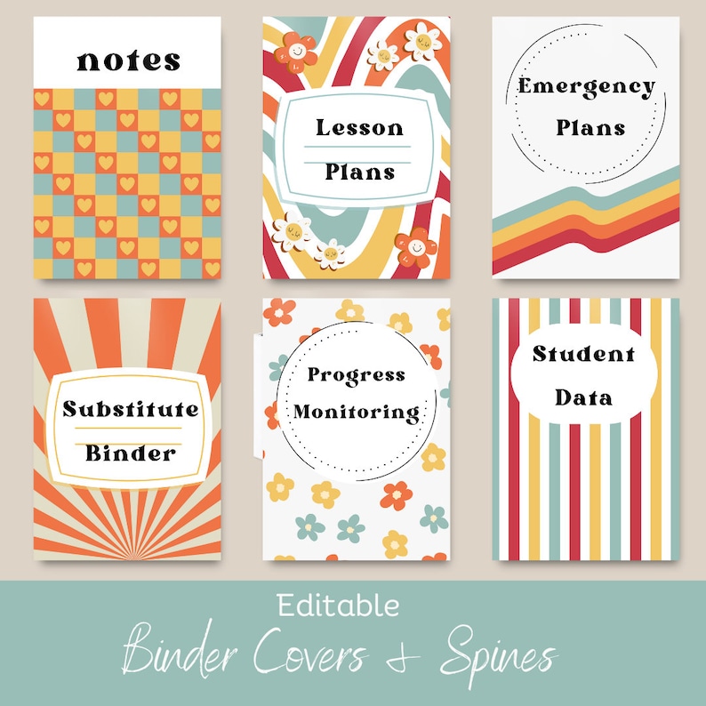 Retro Binder Covers and Spines, Editable Teacher Printables, Retro ...