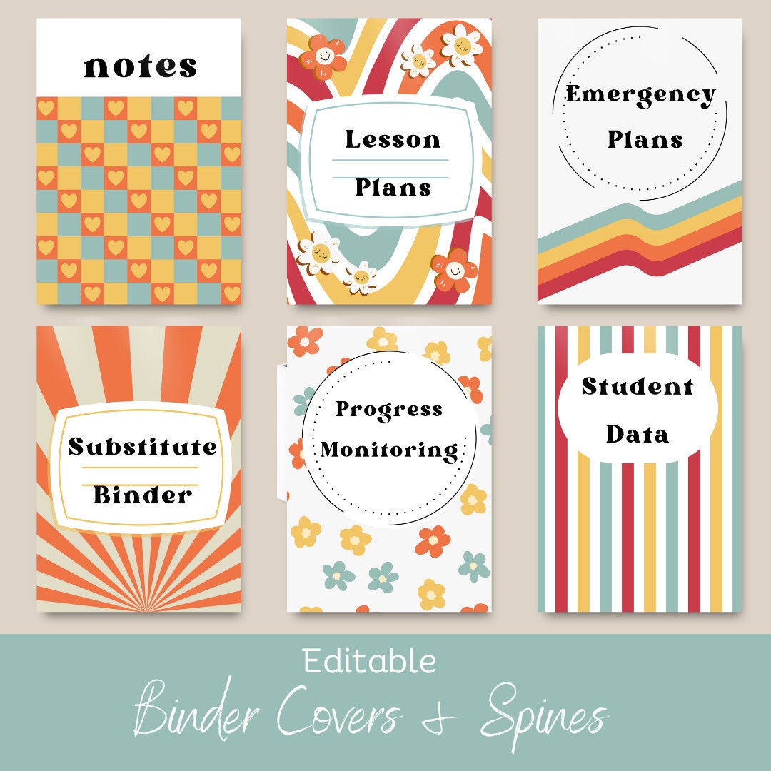 Retro Binder Covers and Spines, Editable Teacher Printables, Retro ...