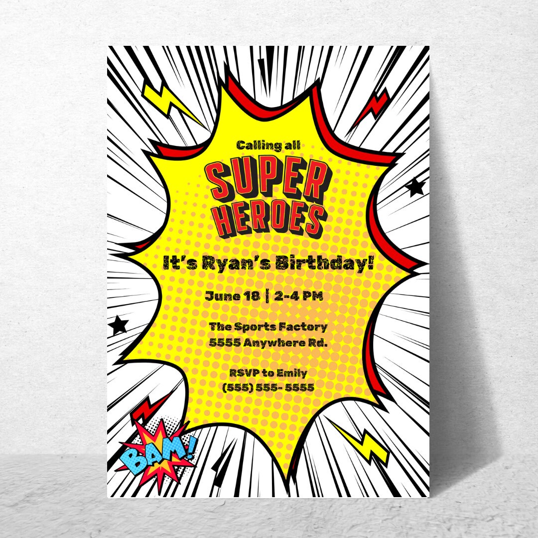 Superhero Birthday Party, Superhero Theme, Kids Birthday Invitation ...