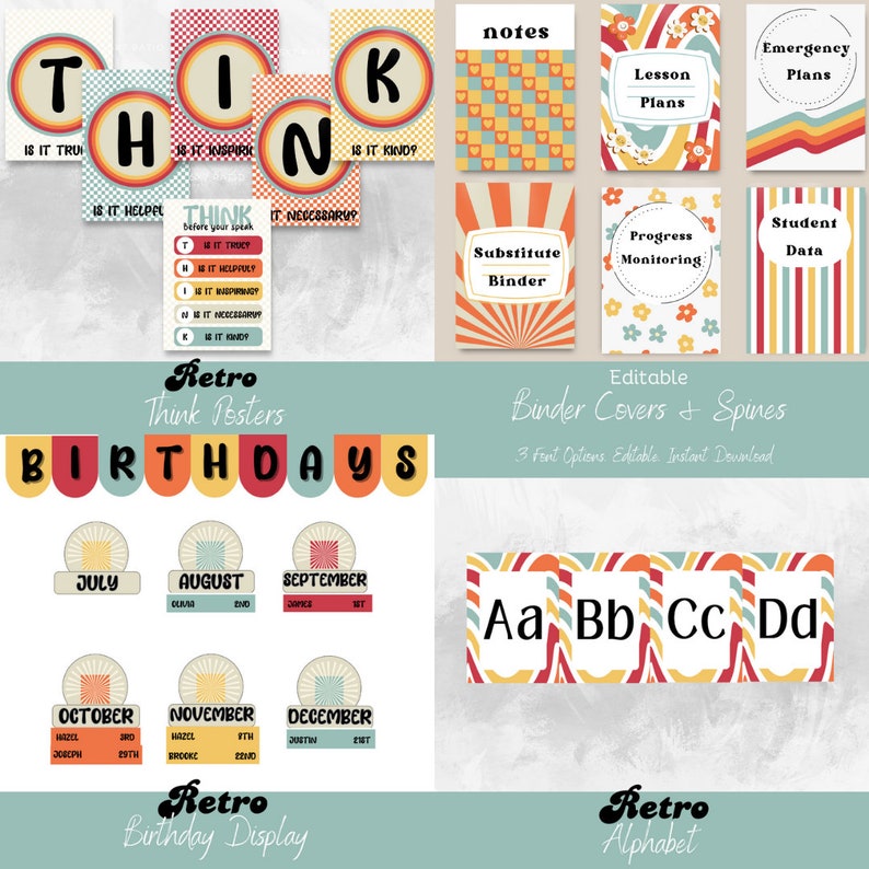 Retro Classroom Decor Bundle, Classroom Management Bundle, Instant ...