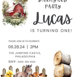Barnyard Themed Birthday Party Invitation, Editable Template, Farm ...