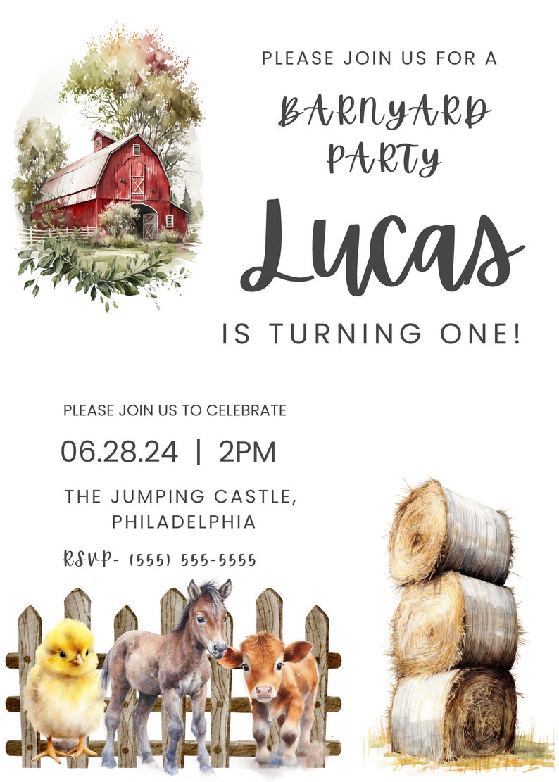Barnyard Themed Birthday Party Invitation, Editable Template, Farm ...