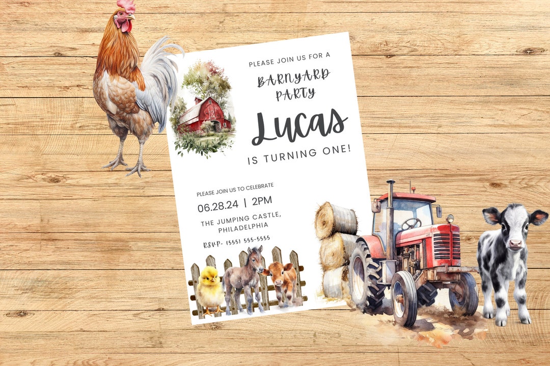 Barnyard Themed Birthday Party Invitation, Editable Template, Farm ...