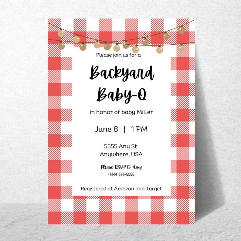 Backyard Baby-q Baby Shower Invitation, Editable Template, Babyq ...