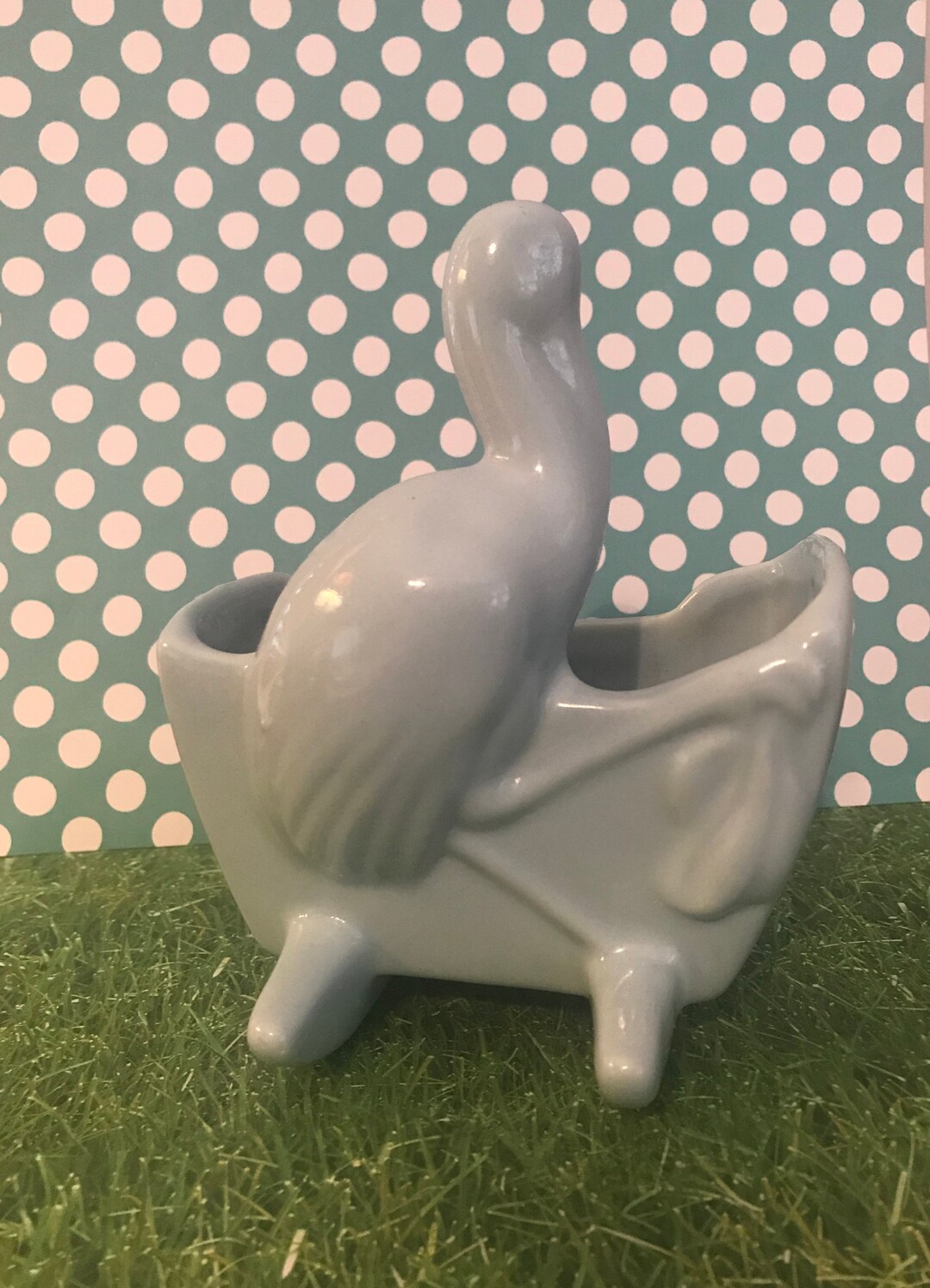 Haeger Pottery Blue Stork Cradle Planter - Blue Nursery Decor ** - Etsy