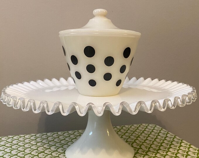 Vintage Fire King Black Dots Ivory Grease Jar With Lid / Drippings Jar ...