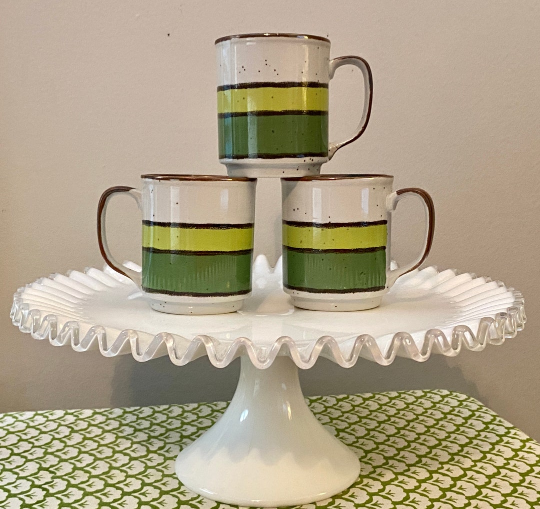 3 Vintage Hearthside Buffet Ware Green Ceramic Coffee Mug/cup Japan ...