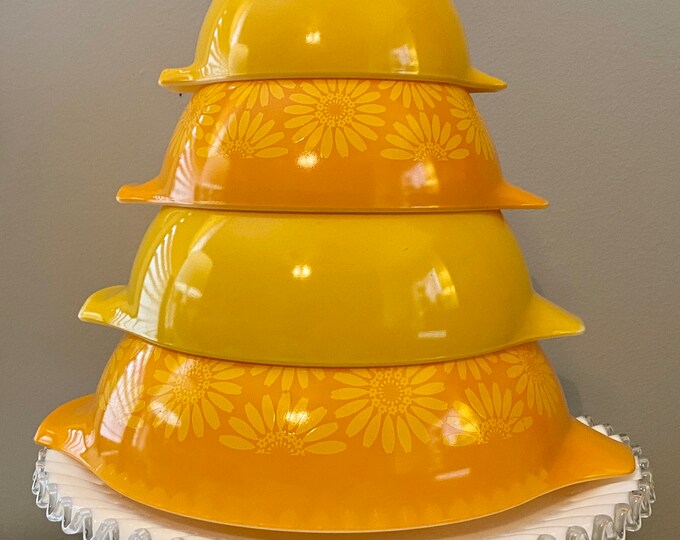 Vintage Pyrex Citrus Daisy Complete Cinderella Bowl Set 441 442 443 444 ...