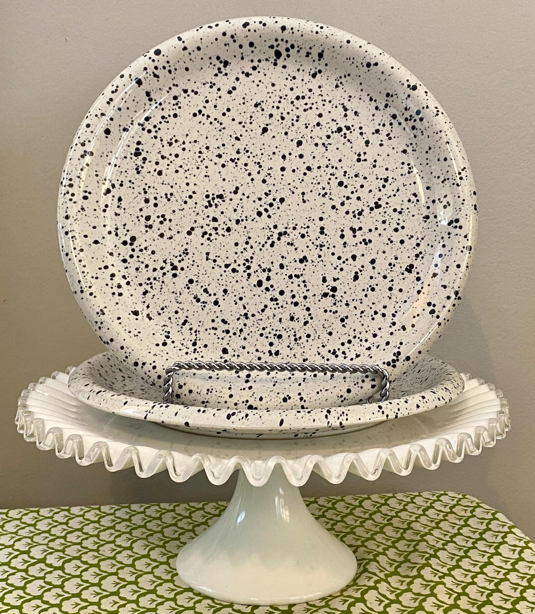 2 Vintage 1970's Crown Corning Blue Black Prego Granito Dinner Plates ...