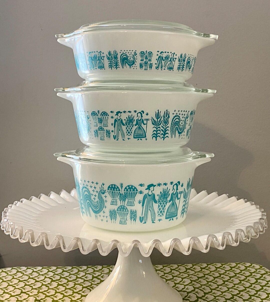 Vintage Pyrex Promotional Turquoise on White Butterprint Casserole Set ...