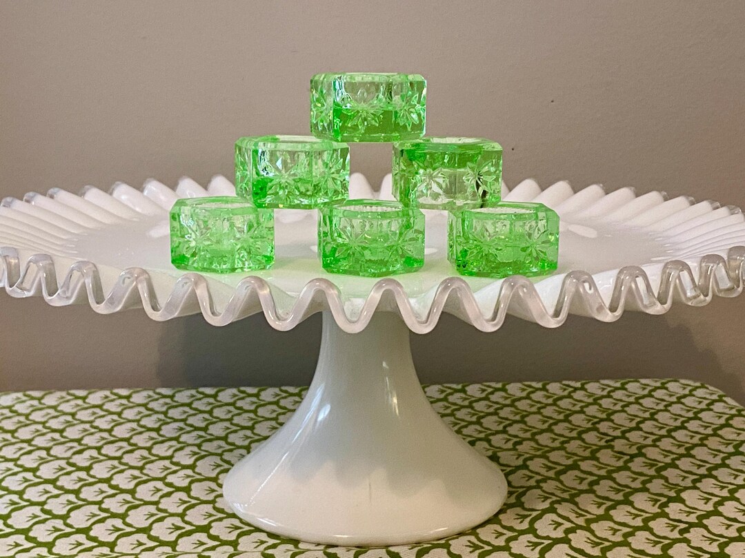 6 Vintage Depression Glass Spring Green Hexagonal Cut Glass Salt ...