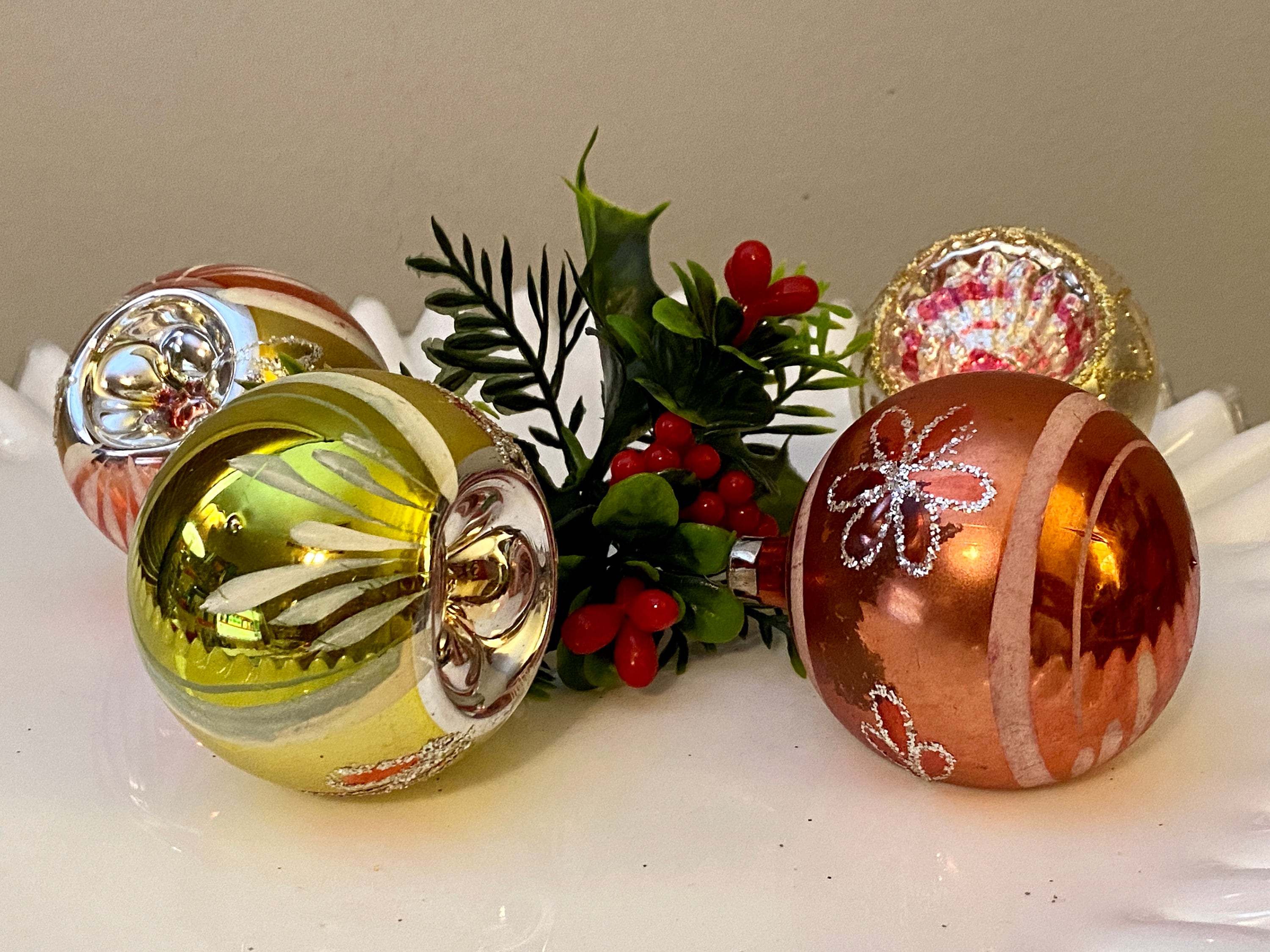 4 Vintage Glass Ball Indent Ornaments Made in Romania - Etsy