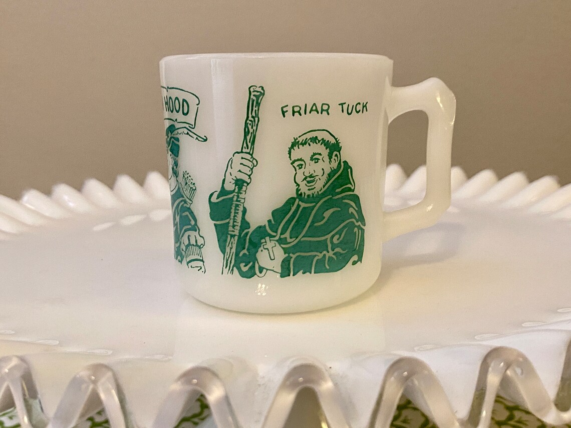 Vintage Hazel Atlas Green Robin Hood Milk Glass Child's - Etsy