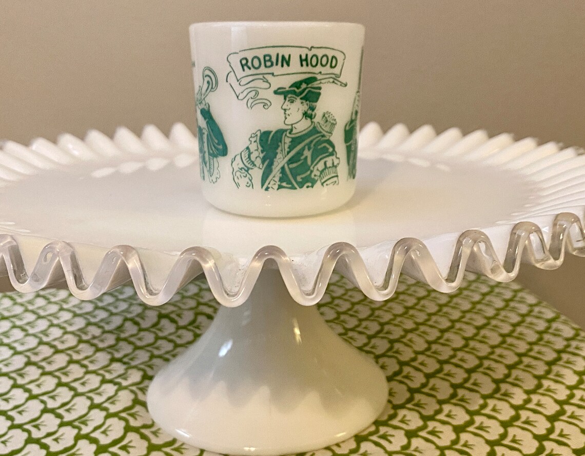 Vintage Hazel Atlas Green Robin Hood Milk Glass Child's - Etsy