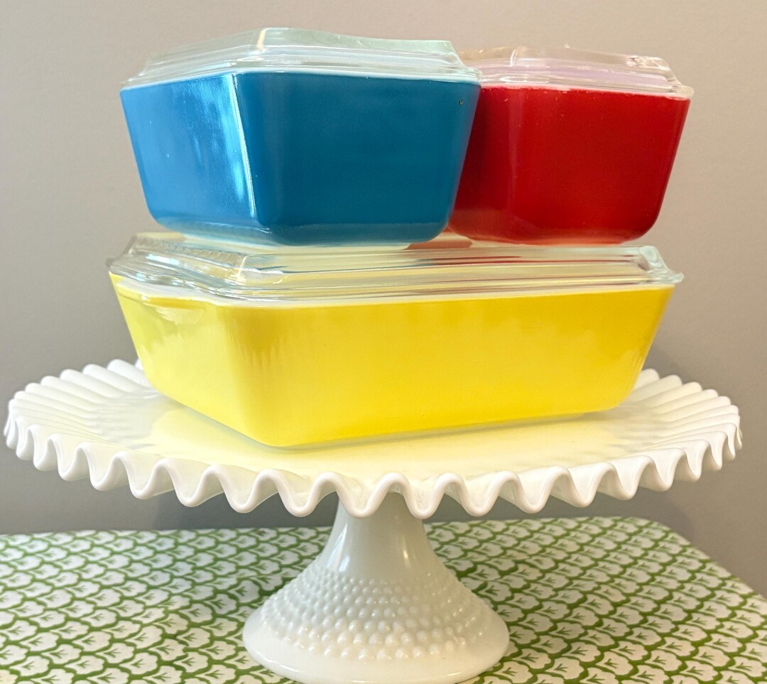 Vintage Pyrex Complete Primary 8 Piece Set Refrigerator/oven Dishes ...