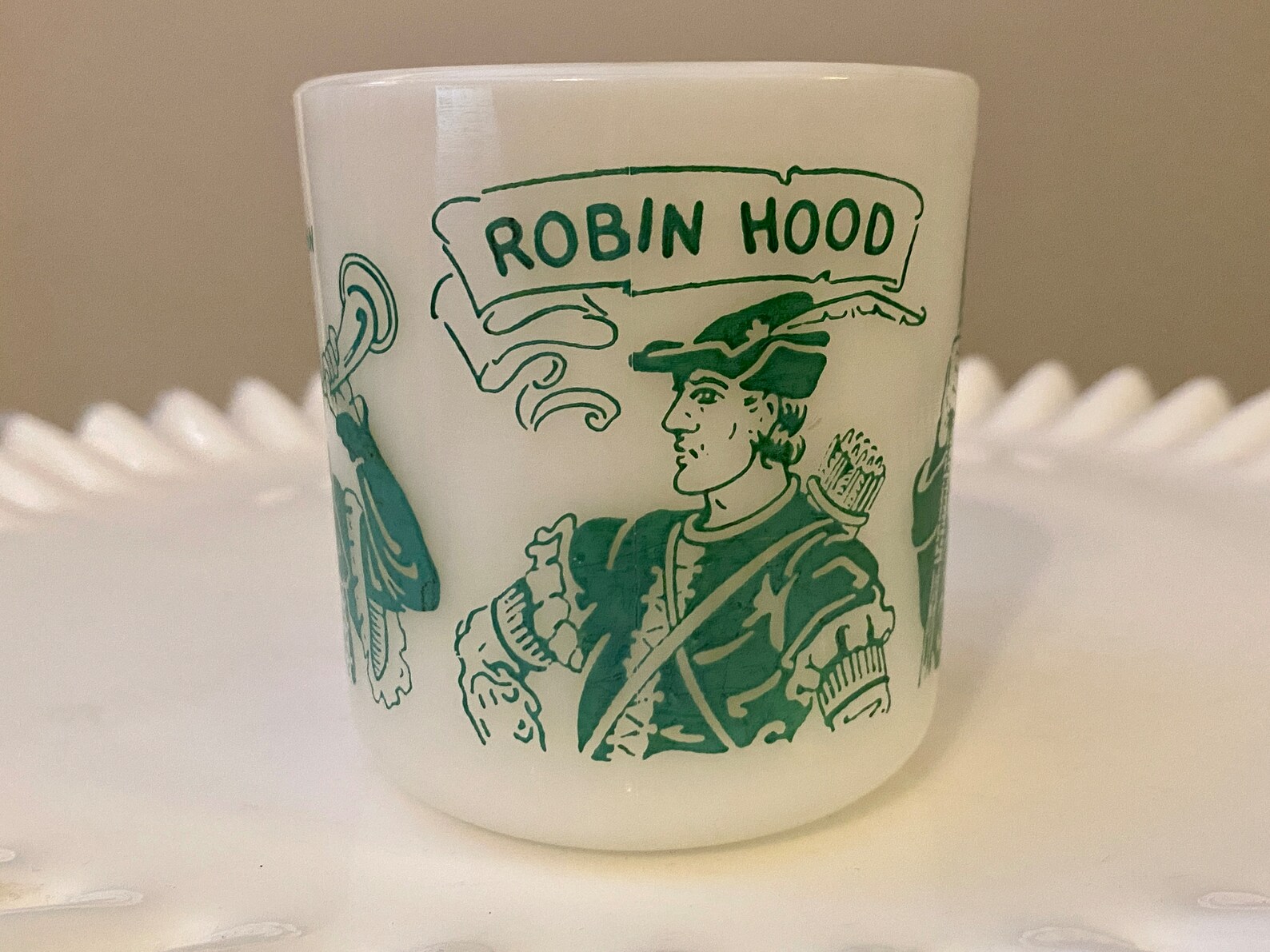 Vintage Hazel Atlas Green Robin Hood Milk Glass Child's - Etsy