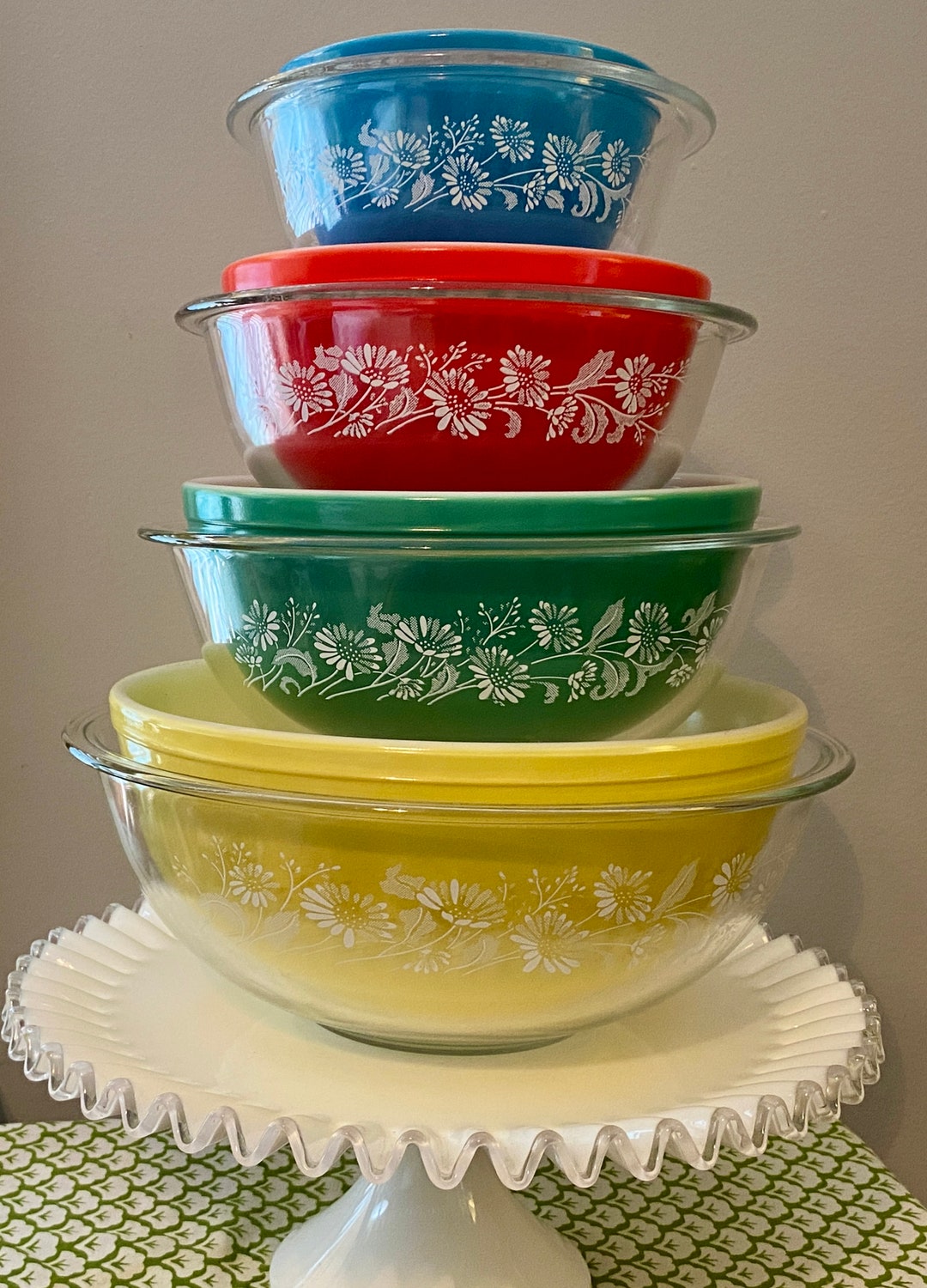 Vintage Pyrex Complete Set of 4 Clear Colonial Mist/white Lace Mixing ...