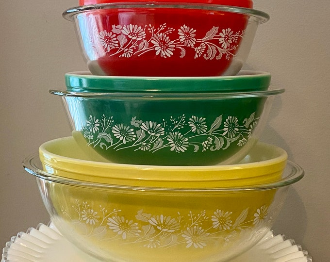 Vintage Pyrex Complete Set of 4 Clear Colonial Mist/white Lace Mixing ...