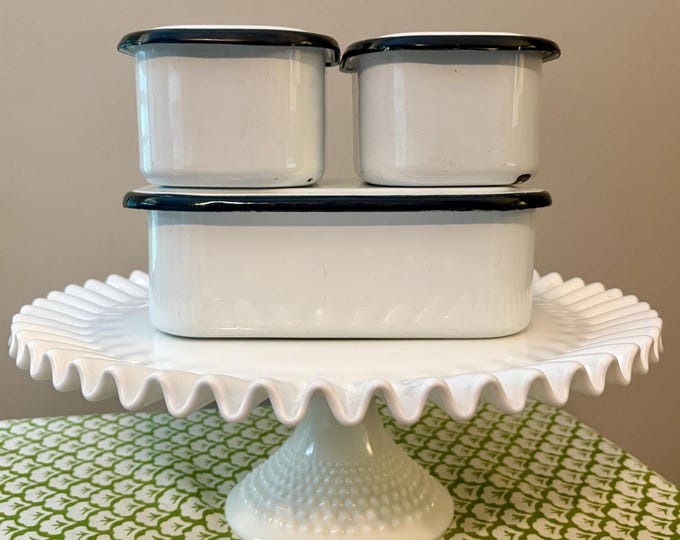 Set of 3 Vintage White Enamel Refrigerator Containers With Lids Enamel ...
