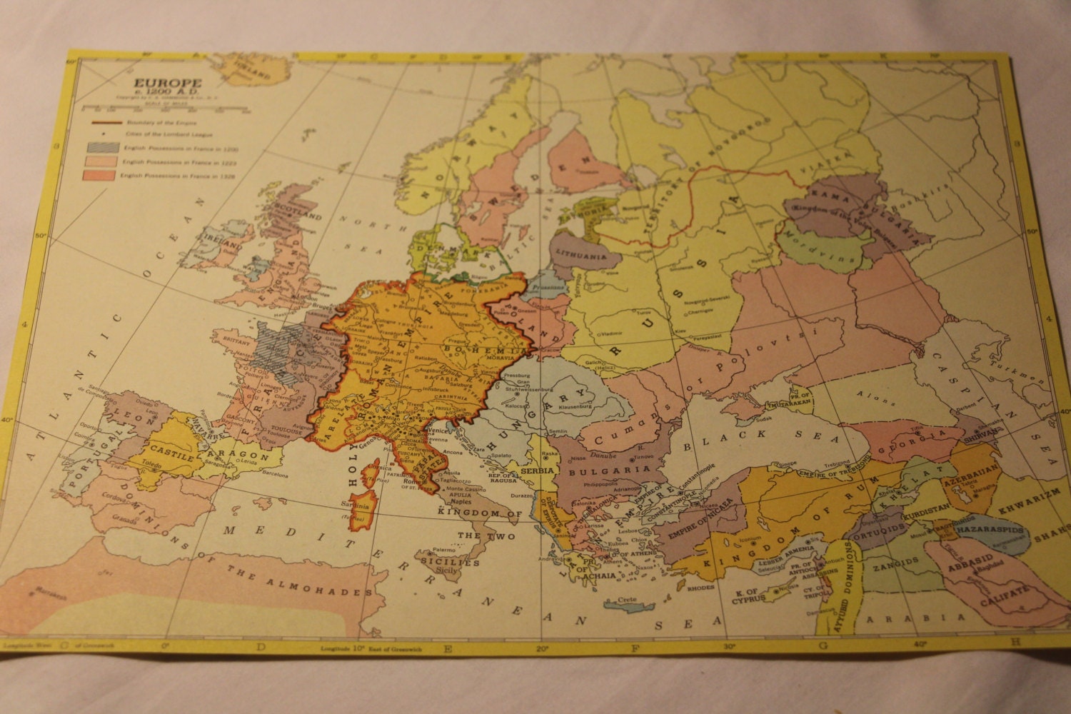 Vintage Map Print Europe 1200 AD - Etsy