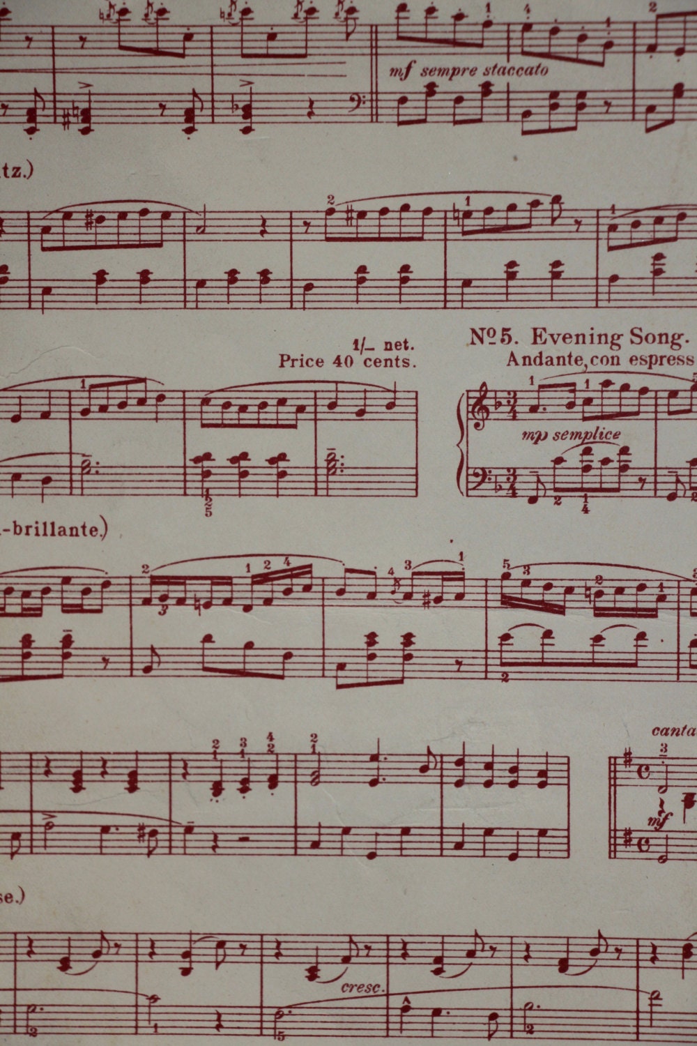 Digital Download - Evening Song Sheet Music in Red - Etsy