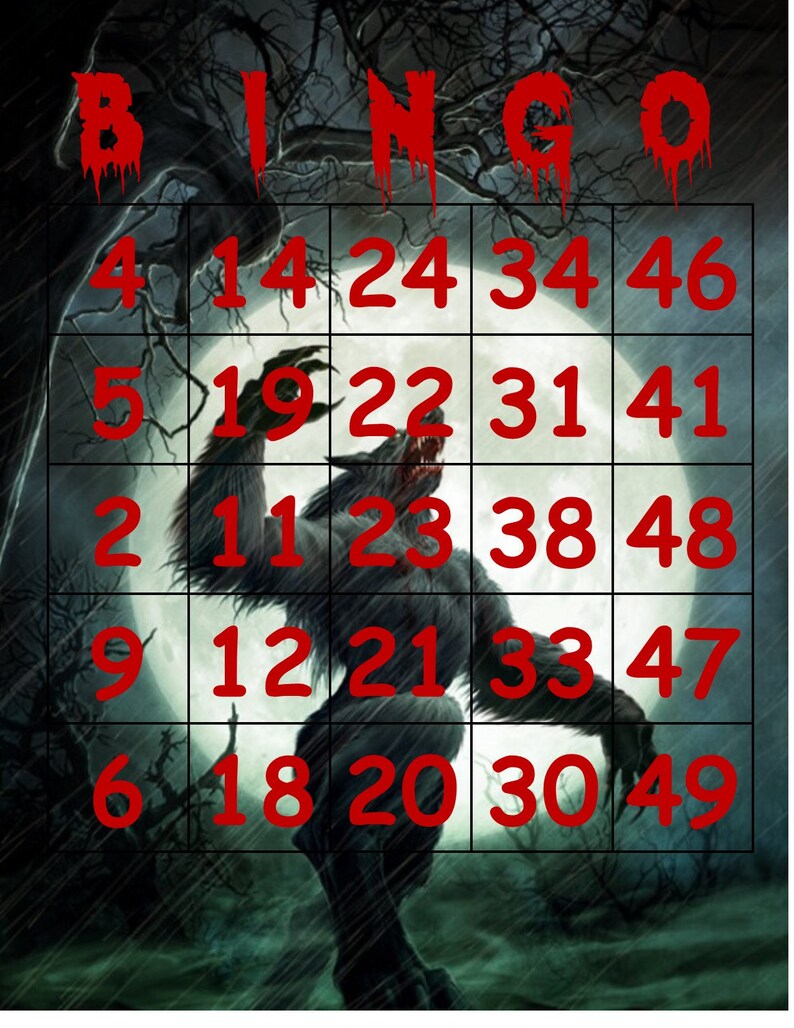 Werewolf/halloween/printable Cards/bingo | Etsy