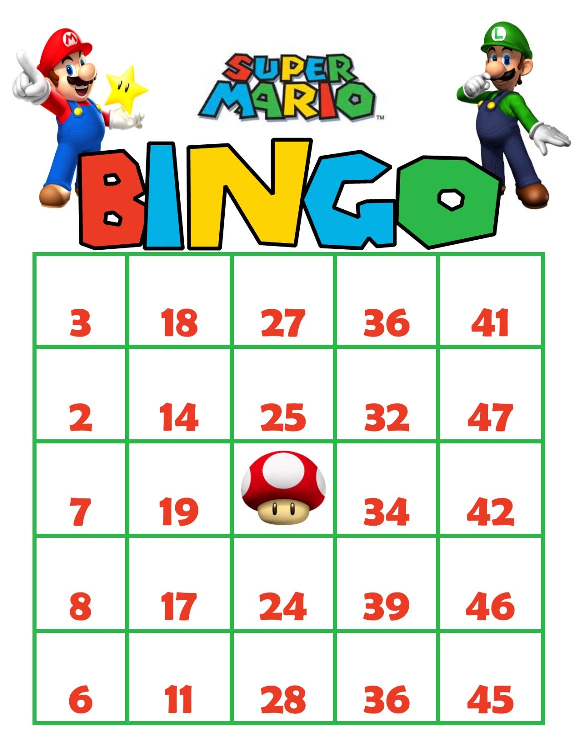 Super Mario/ Printable Cards/Bingo | Etsy