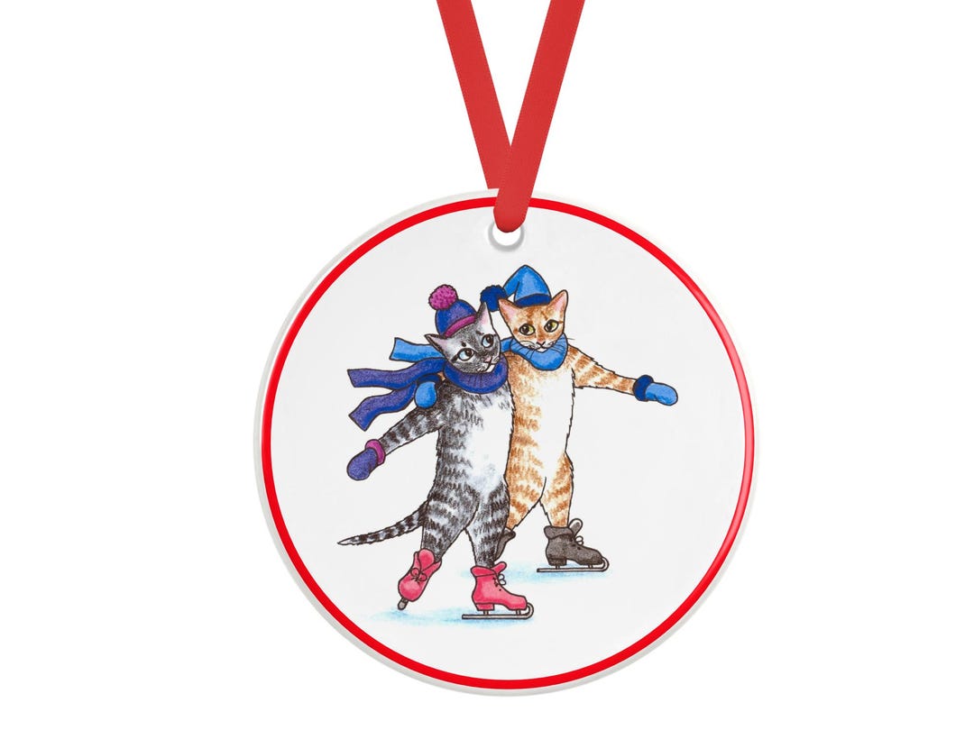 Ice Skating Cats Porcelain Ornament, Ice Skating Ornament, Cat Ornament, Kitty, Winter, Figure ...