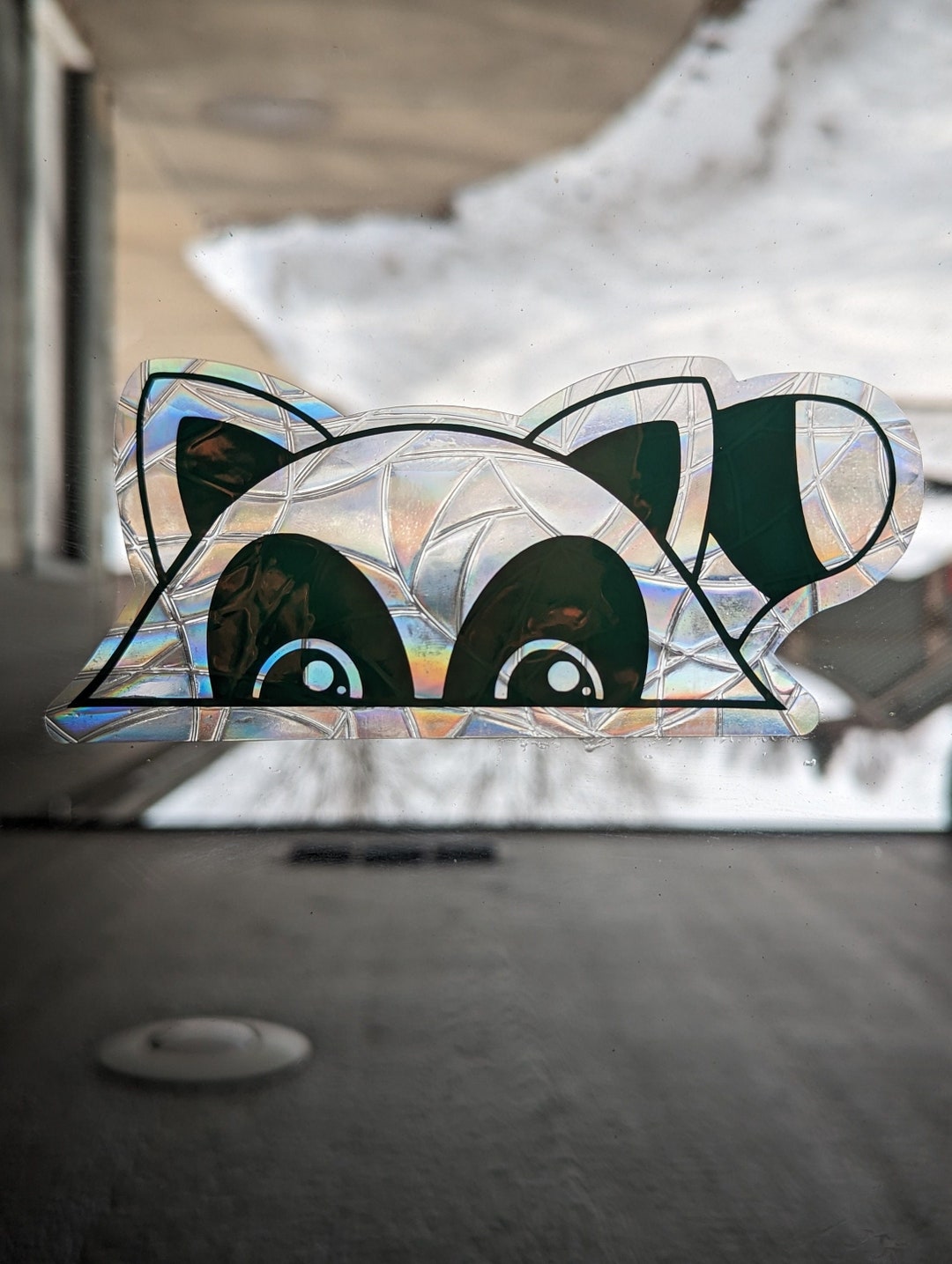 Peeking Raccoon Suncatcher, Raccoon Suncatcher Sticker, Iridescent ...
