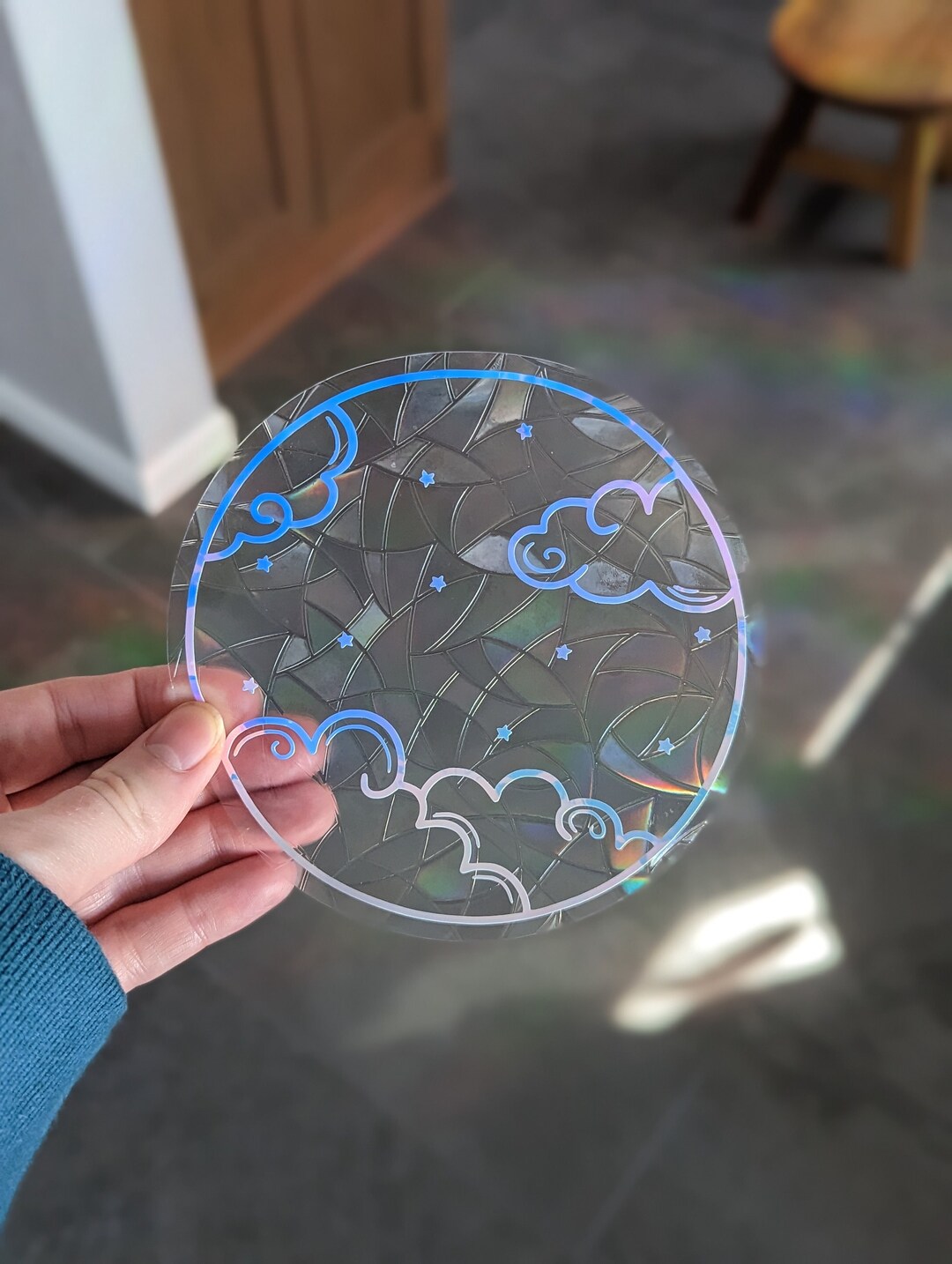 Clouds and Stars, Suncatcher Sticker, Iridescent Window Film, Rainbow ...