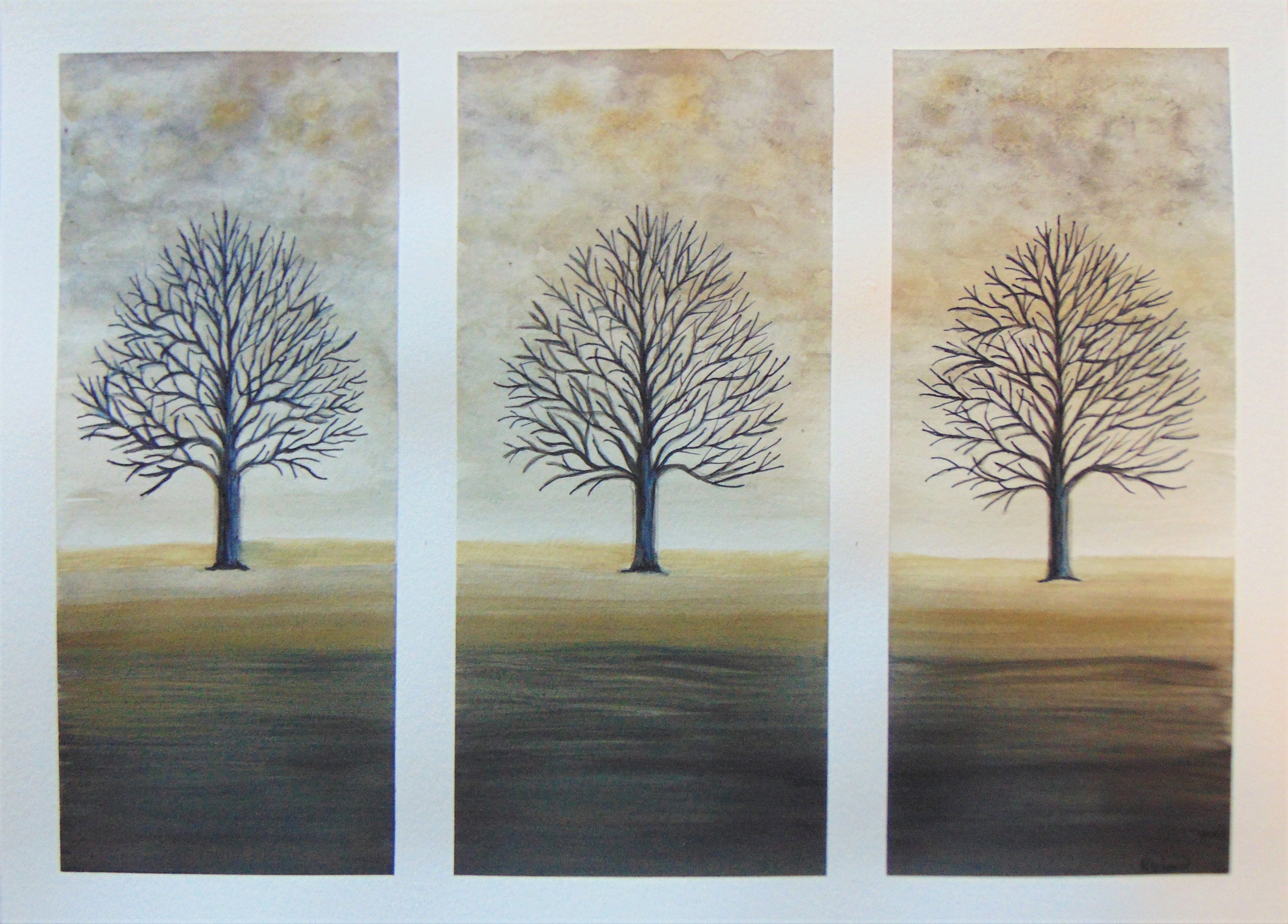 Tree Triptych Watercolor Painting - Etsy