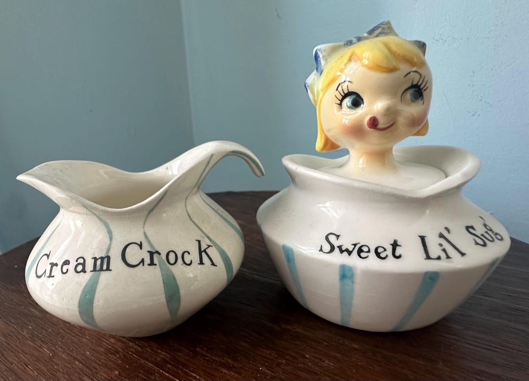 Rare 50s Lefton Sweet Lil Sug and Cream Jug, Sugar Pixieware, Holt ...
