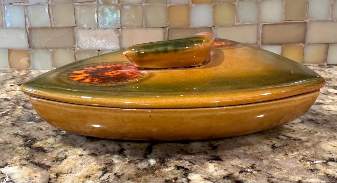 Deforest of California Pottery, Orange Porcelain Lidded Dish With ...