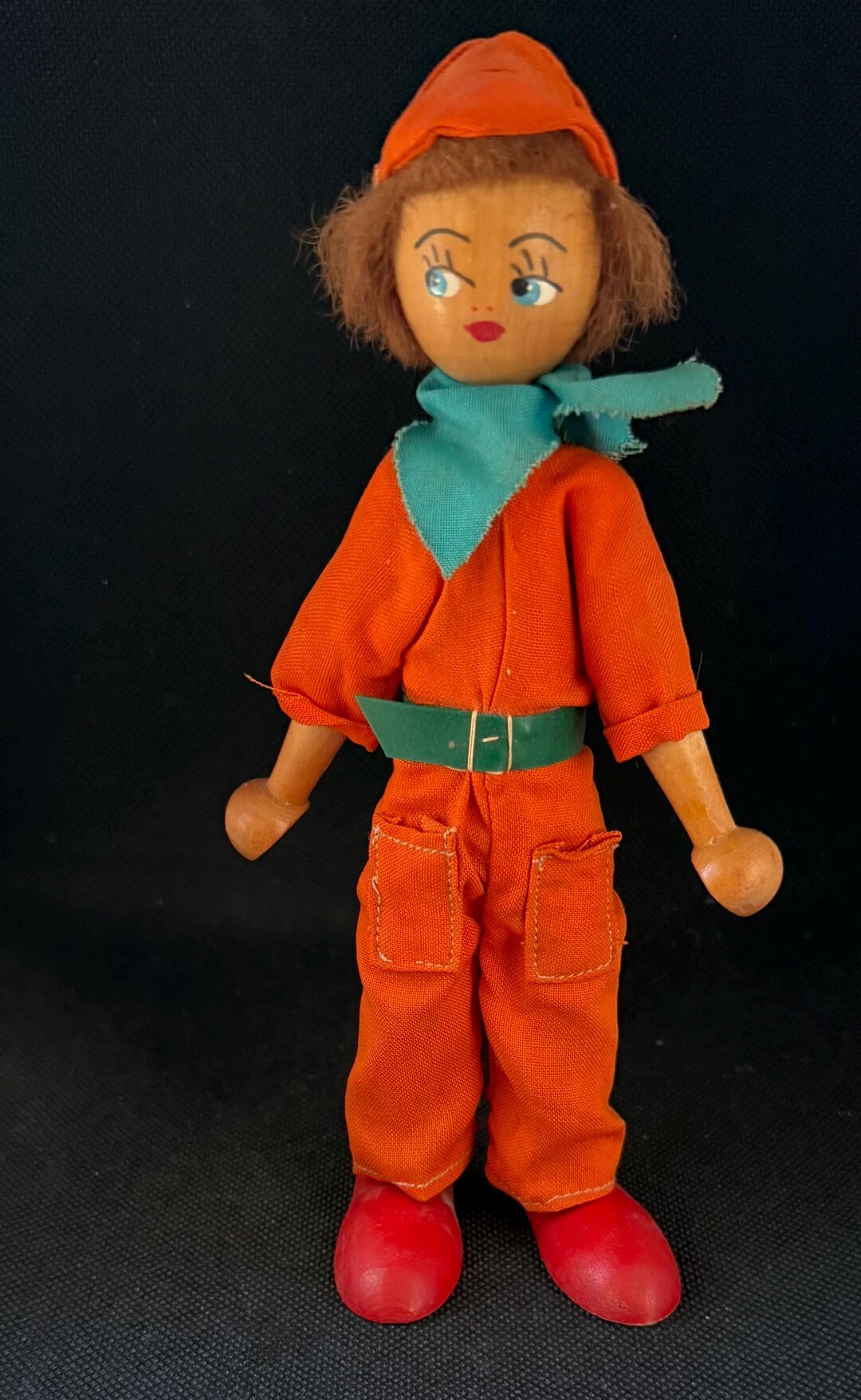 Handmade Polish Doll, Wood Jointed Peg 7-1/2 Vintage, Brown Hair, Red ...