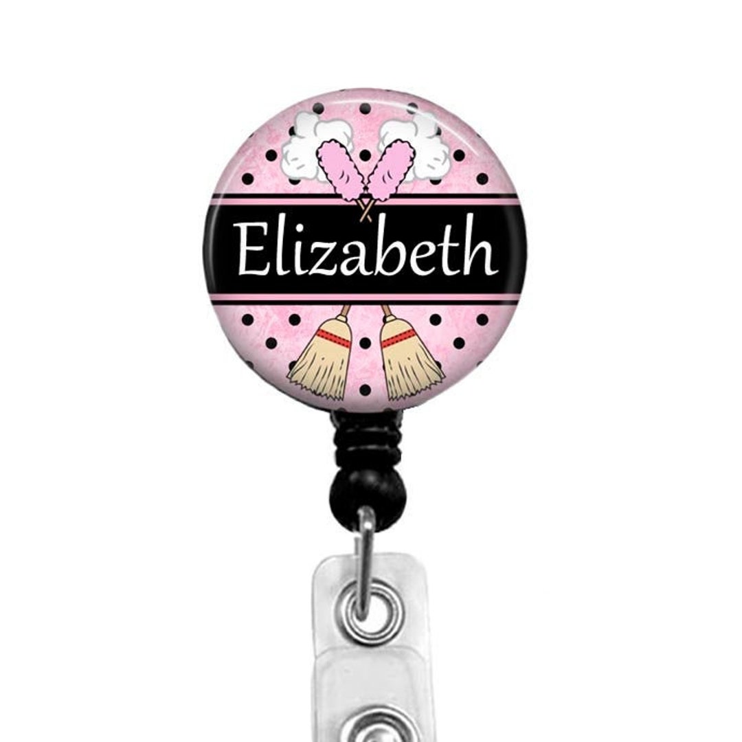 Personalized Housekeeping Badge Reel: Pink Polka Dot Name Badge - Etsy