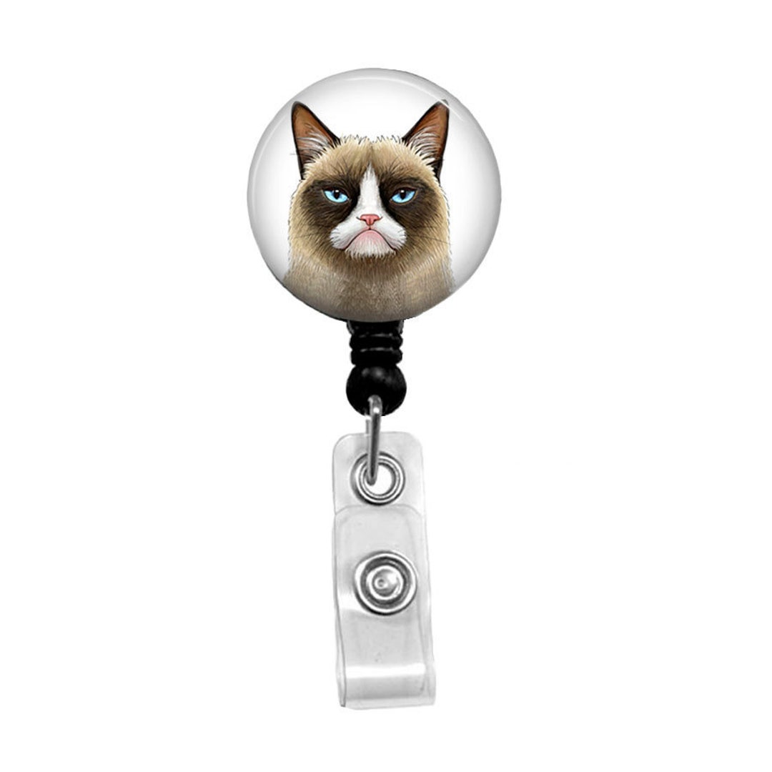 Grumpy Cat Badge Reel Cat Name Badge Cute Cat Retractable - Etsy
