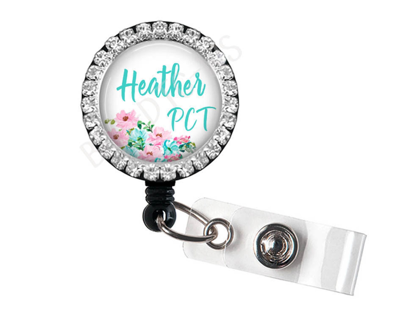 PCT Badge Reel Floral Rhinestone Badge Reel Personalized for - Etsy