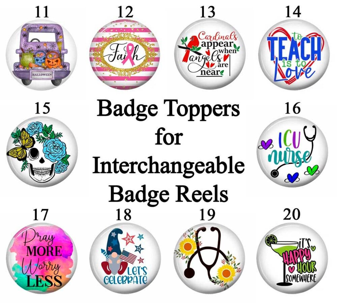 Interchangeable Badge Reel Toppers, Swappable Tops for Hook and Loop ...