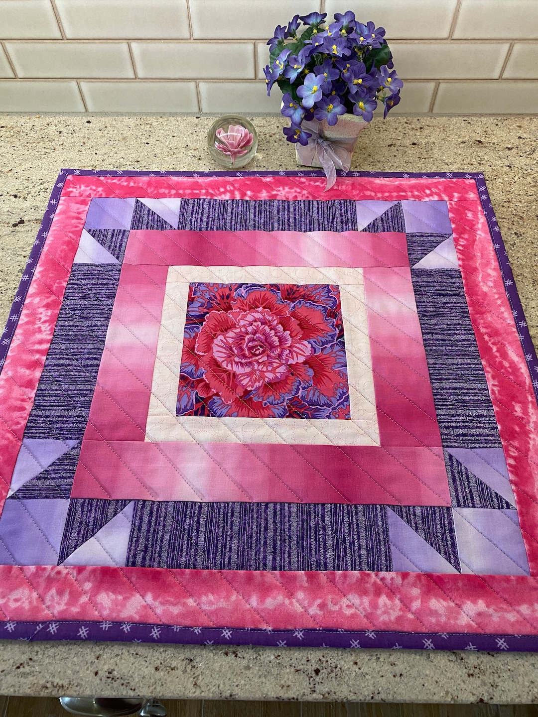 Floral-ombre Quilted Table Quilt/mat Handmade Kaffe Fassett Floral - Etsy