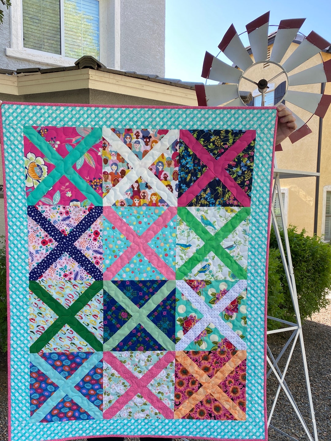 Patchwork Quilt "x Marks the Spot" Handmade One of a Kind Small Lap ...