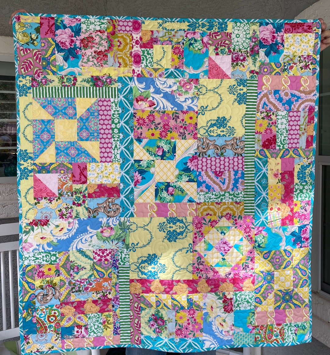 Lap Quilt Feminine Improv crumb Patchwork Handmade - Etsy