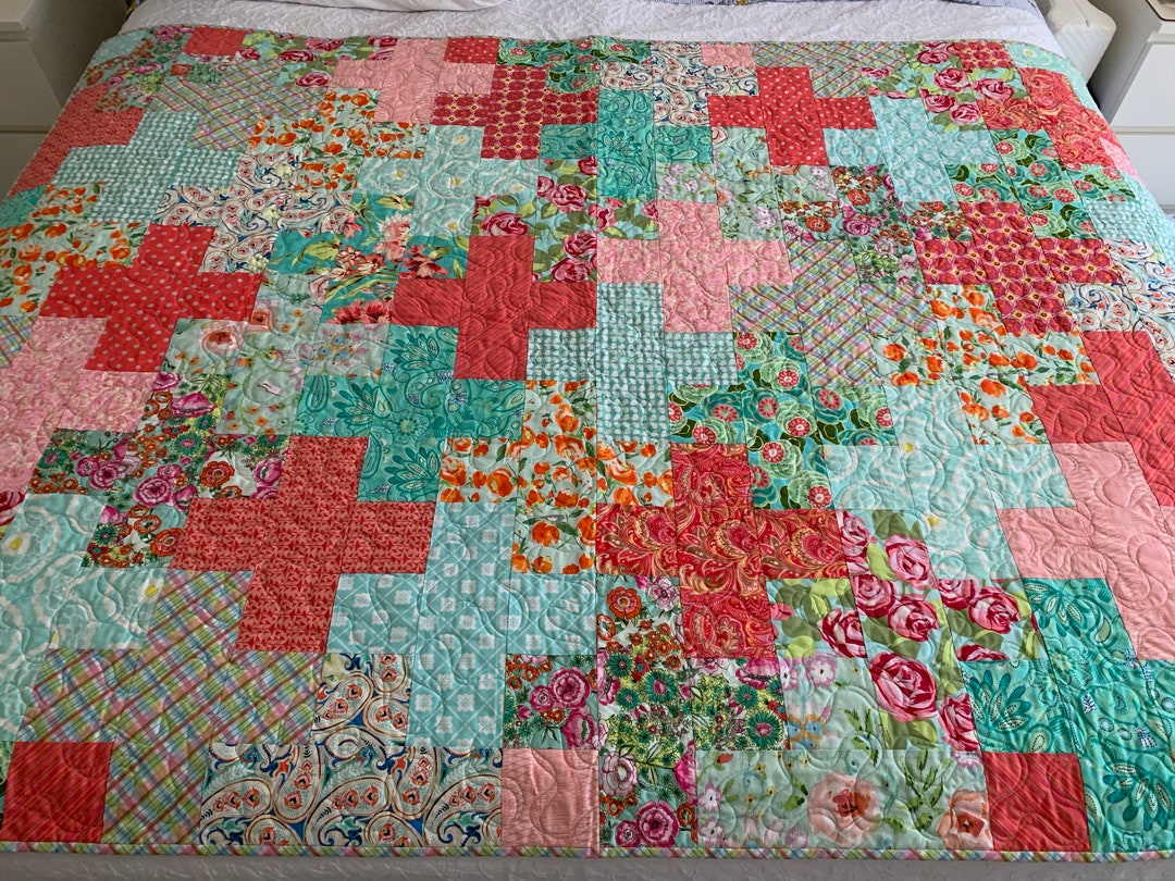 Large Patchwork Quilt Bed Topper Handmade One of a Kind Designer Fabrics - Etsy