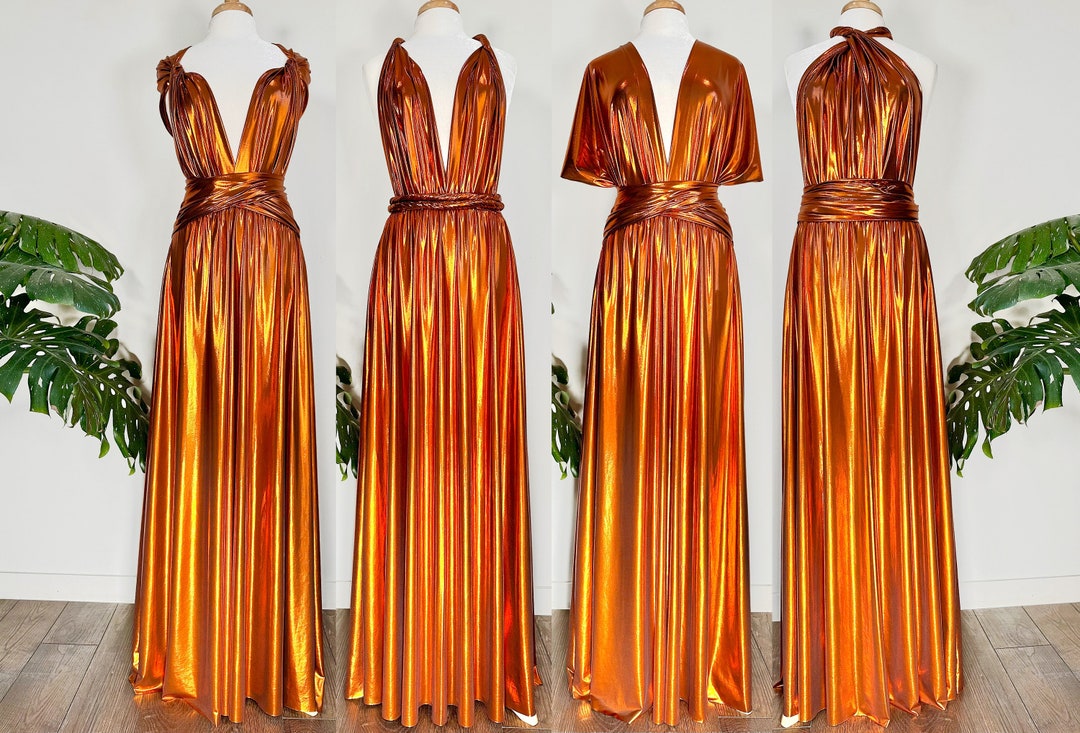 BURNT ORANGE METALLIC Goddess Bridesmaid Dress/ Maxi Dress Metallic ...