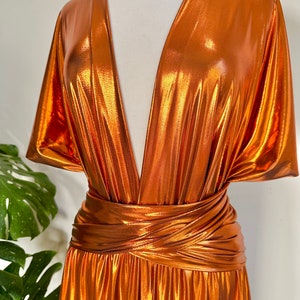 BURNT ORANGE METALLIC Goddess Bridesmaid Dress/ Maxi Dress Metallic ...