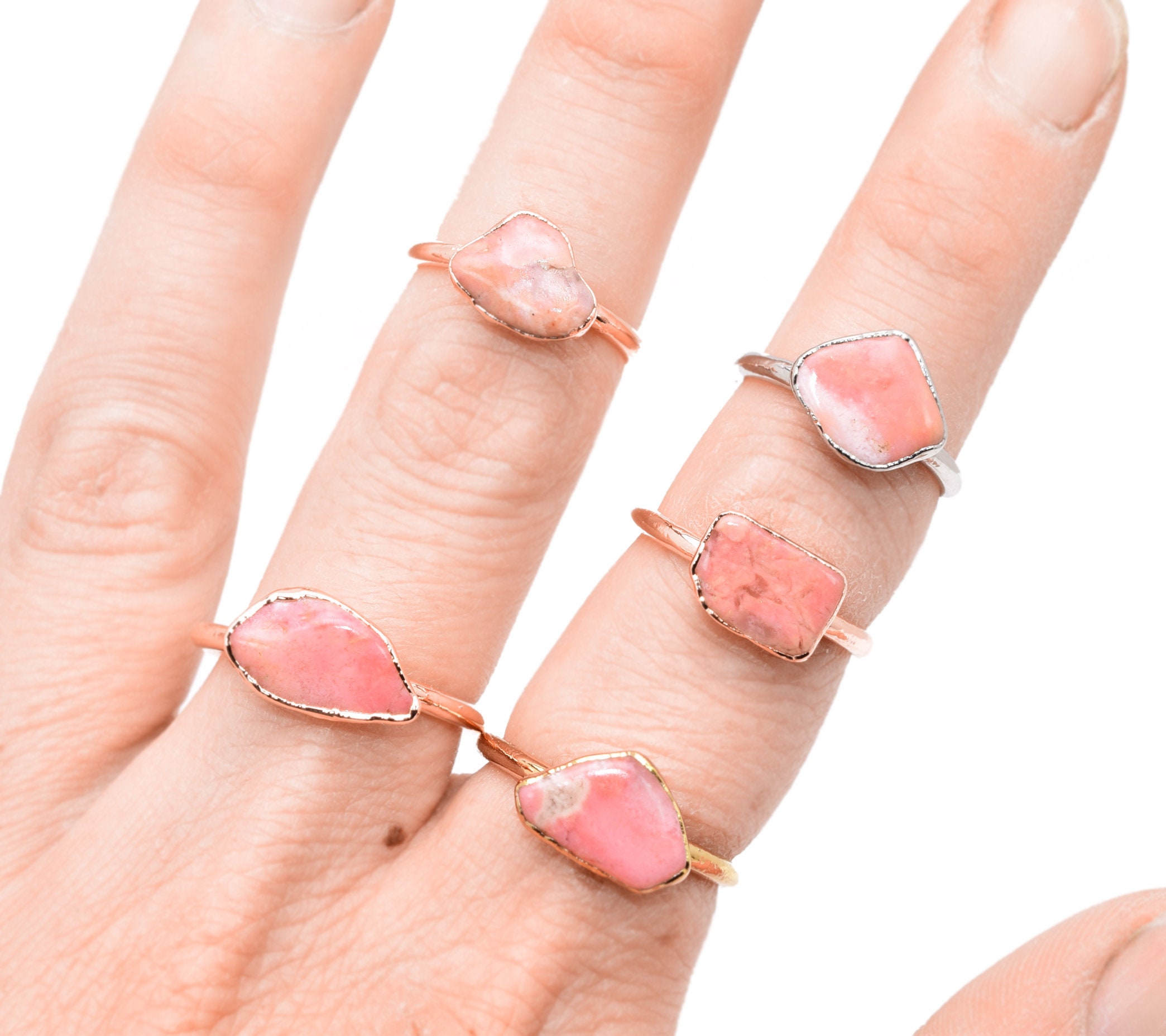 Raw RHODONITE Ring // Rhodonite ring / Gold Ring/ Silver ring / Pink ...