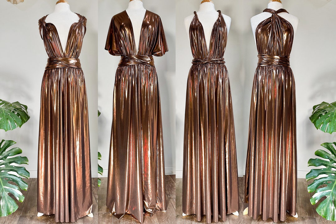 COPPER METALLIC Goddess Bridesmaid Dress/ Maxi Dress Metallic ...